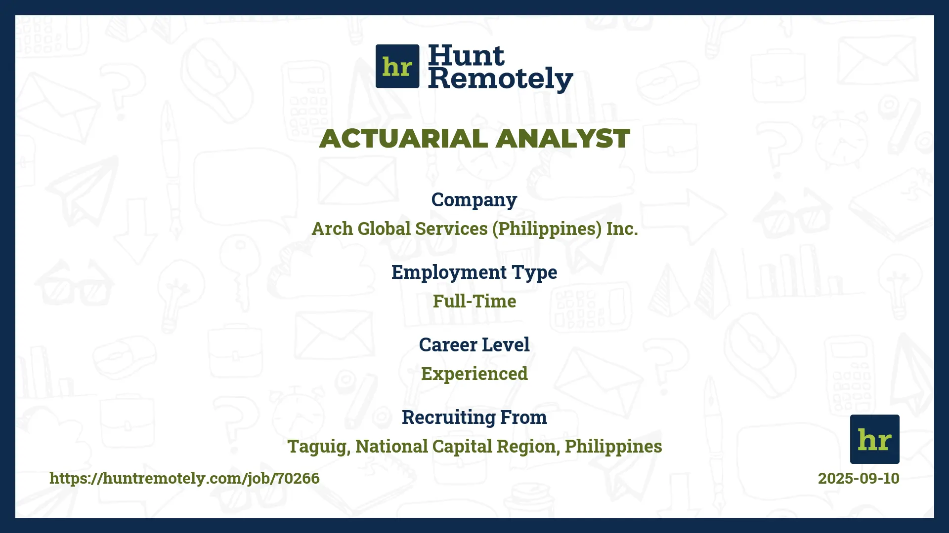 Full-Time Actuarial Analyst at Arch Global Services (Philippines) Inc ...