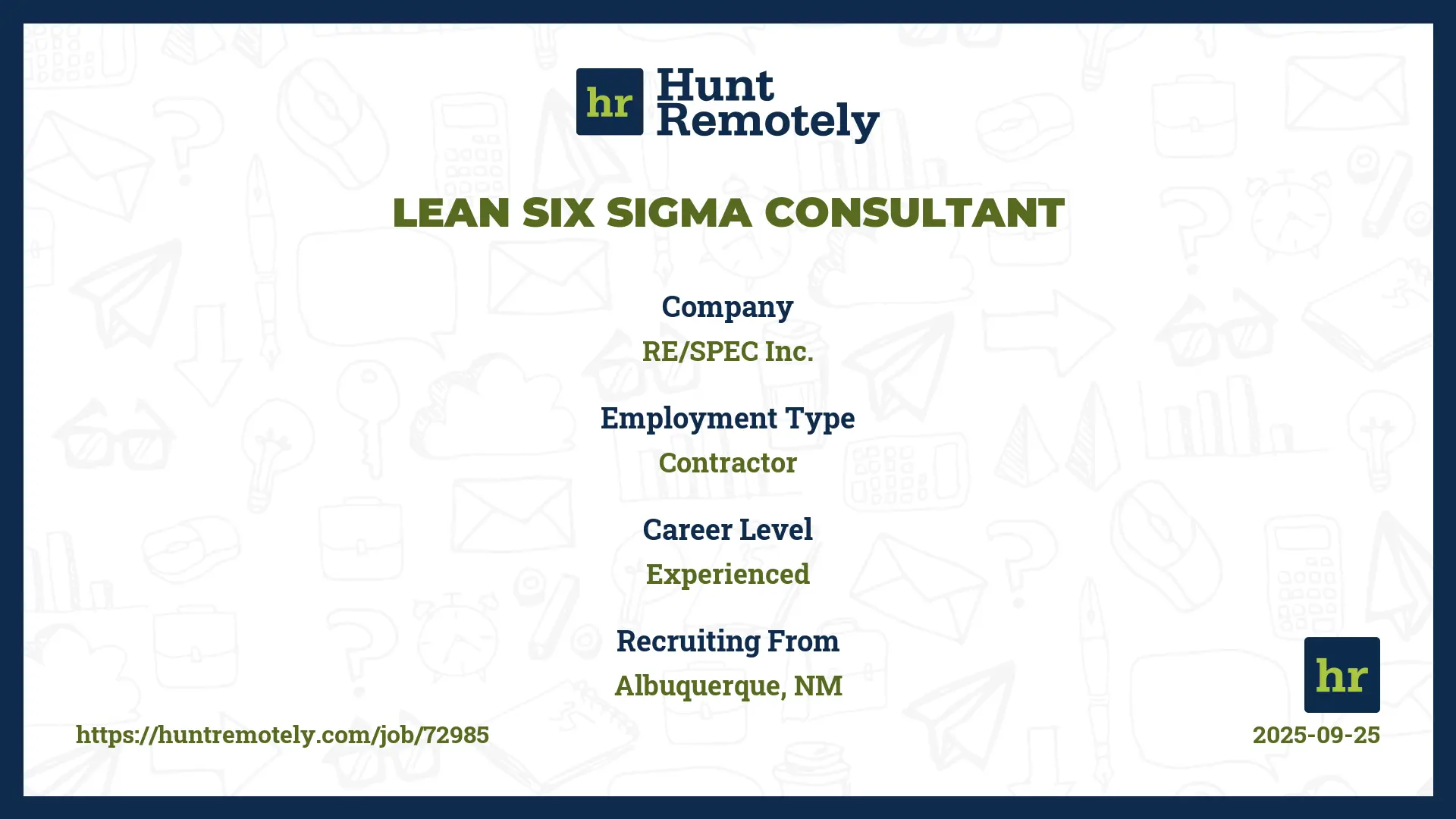 Contractor Lean Six Sigma Consultant at RE/SPEC Inc. | Hunt Remotely