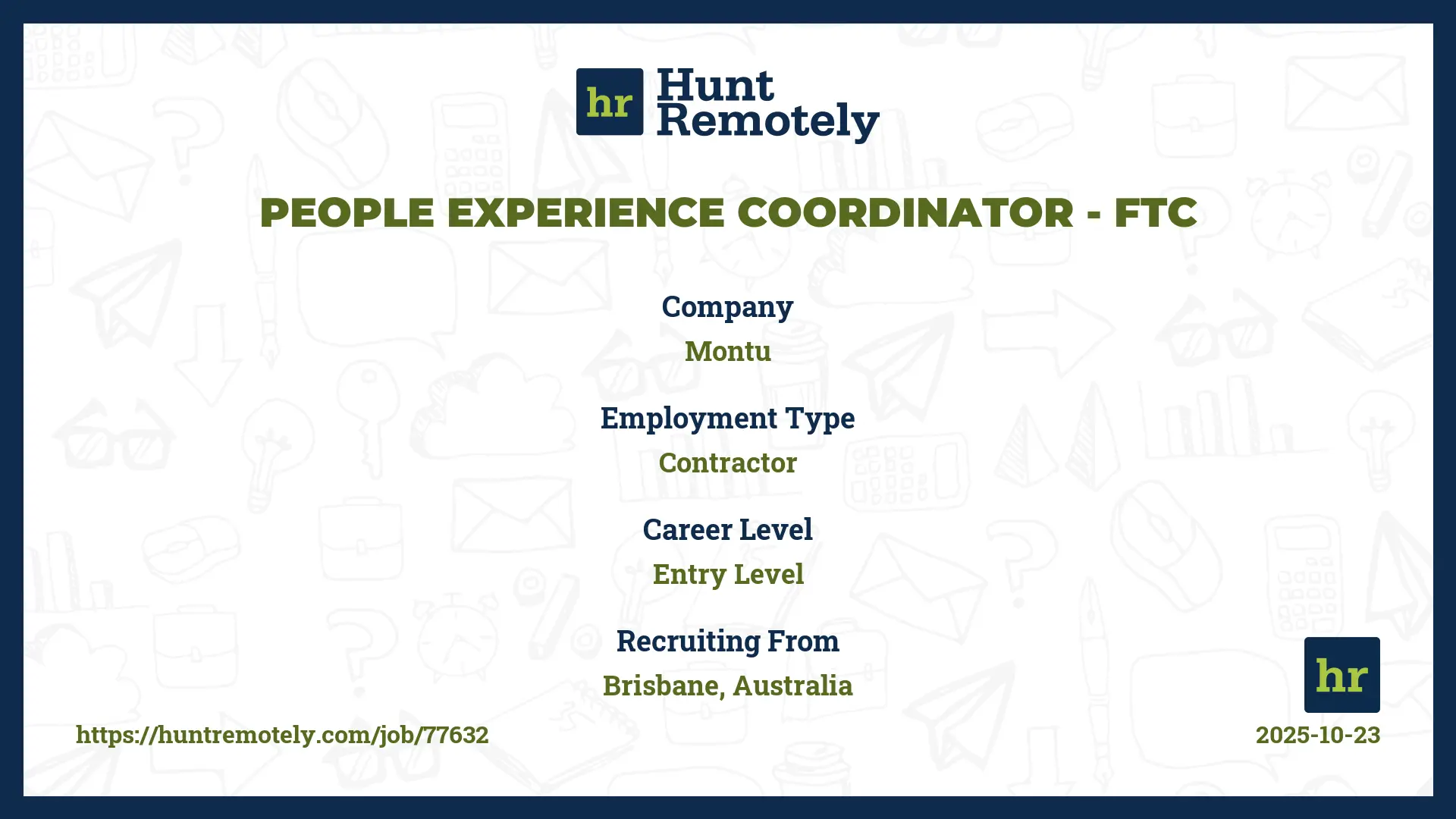 Contractor People Experience Coordinator - FTC at Montu | Hunt Remotely