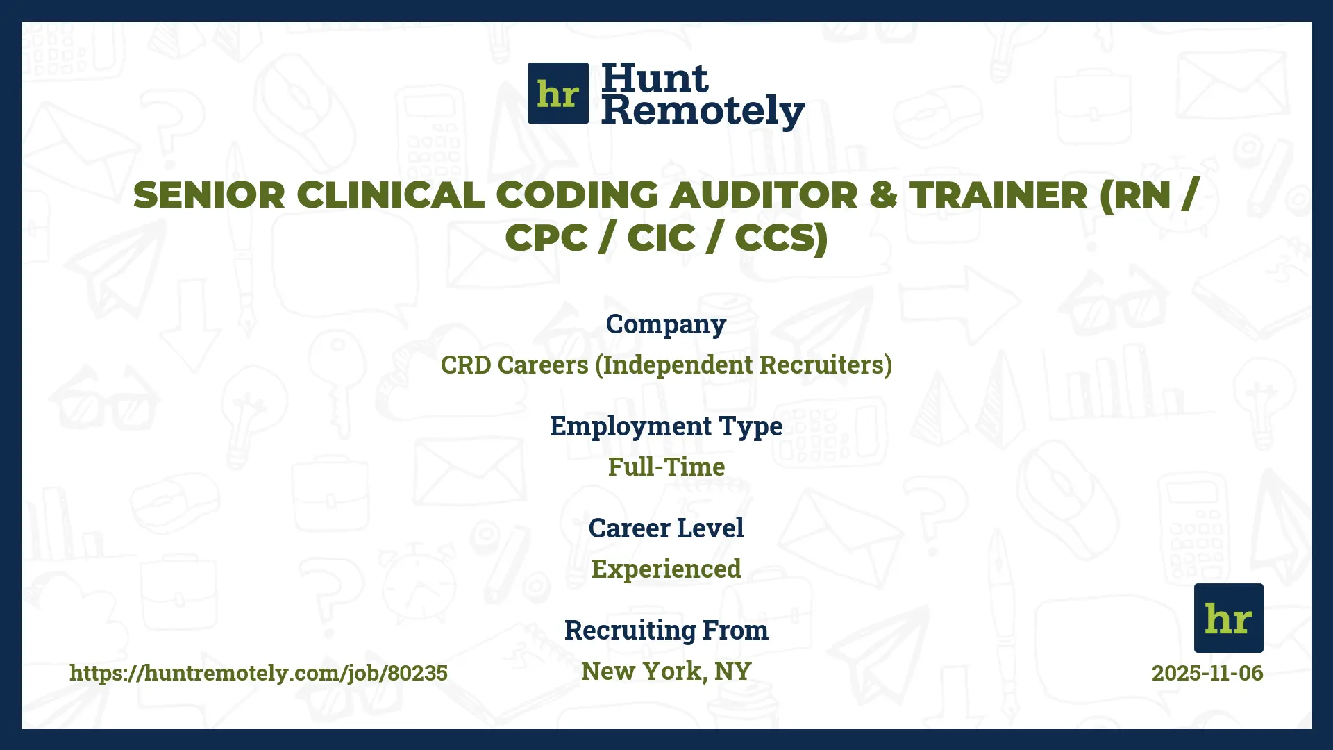 Full-Time Senior Clinical Coding Auditor & Trainer (RN / CPC / CIC ...