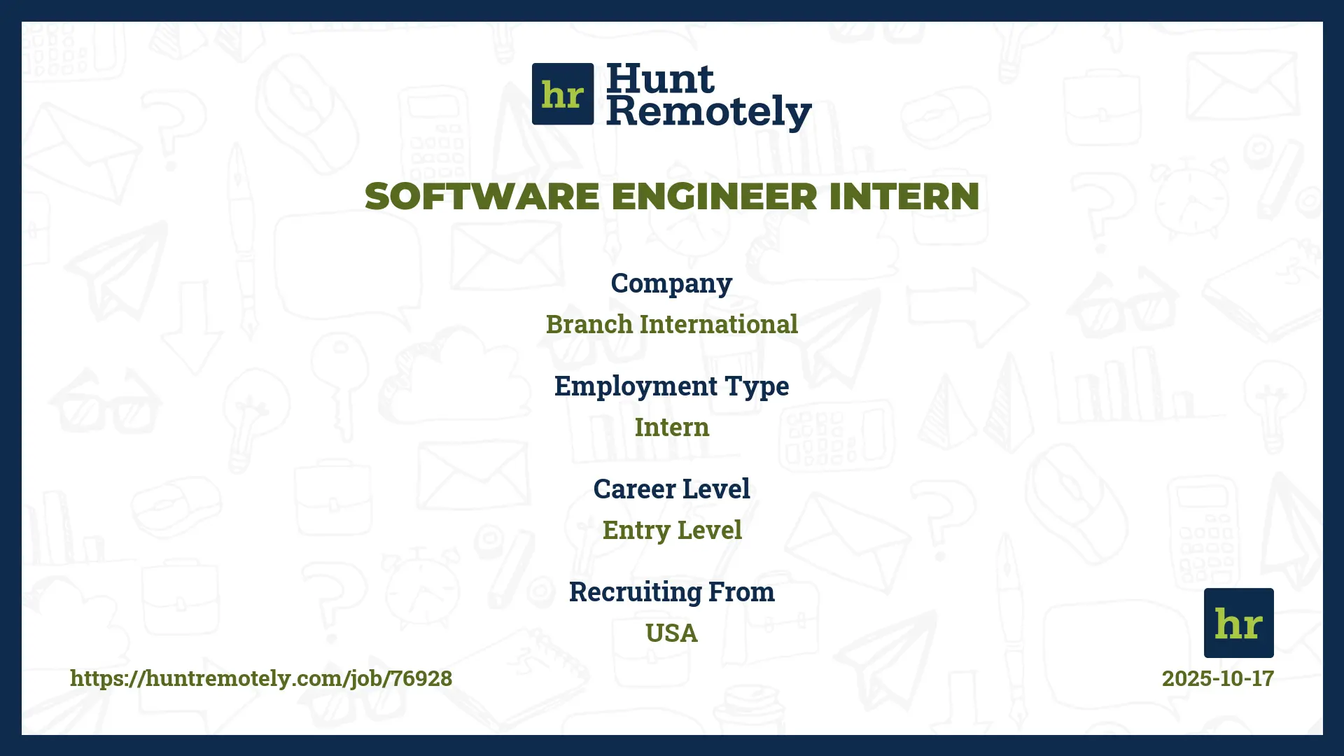 Intern Software Engineer Intern at Branch International | Hunt Remotely