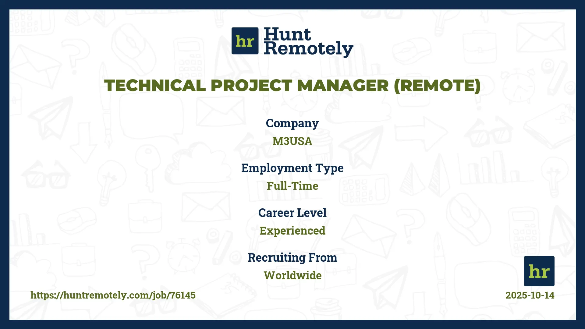 Full-Time Technical Project Manager (Remote) at M3USA | Hunt Remotely